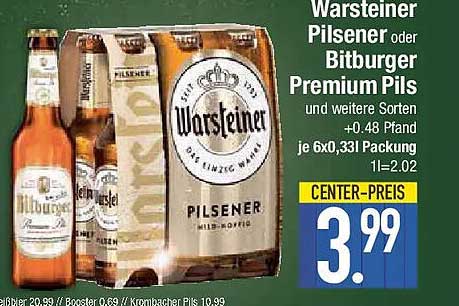 Warsteiner Pilsener Oder Bitburger Premium Pils Angebot bei E-Center ...
