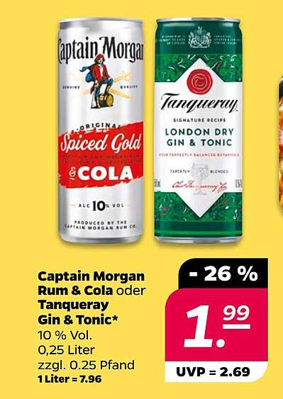 Captain Morgan Rum & Cola Oder Tanqueray Gin & Tonic* Angebot bei NETTO
