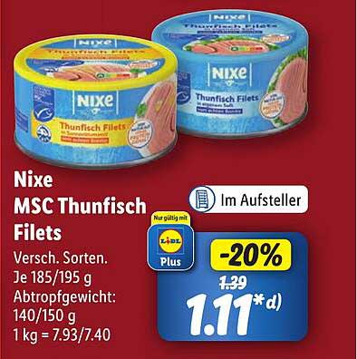Nixe Msc Thunfisch Filets Angebot bei Lidl