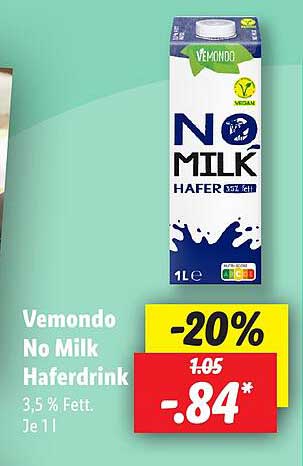 Vemondo No Milk Haferdrink Angebot bei Lidl - ProspektGuru.de
