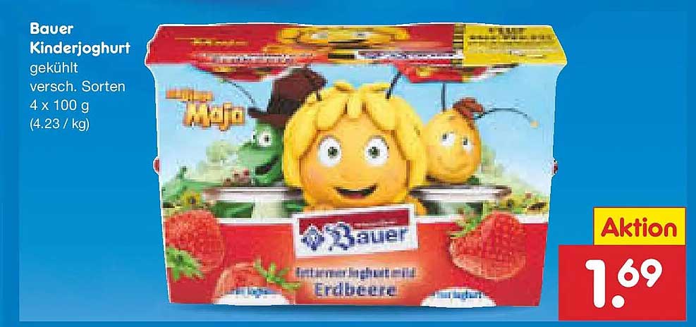 Bauer Kinderjoghurt Gekühlt Versch. Sorten 4 X 100 G Angebot bei Netto ...