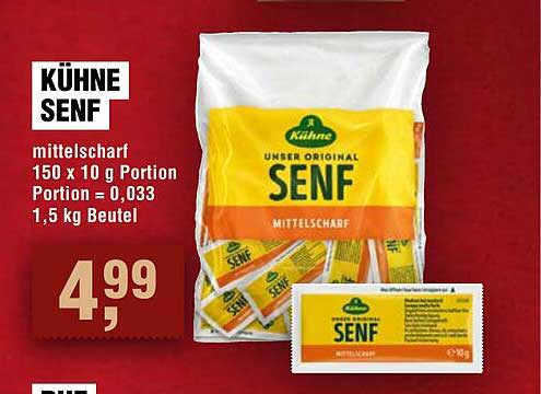 Kühne Senf Mittelscharf 150 X 10 G Portion Portion = 0,033 1,5 Kg ...