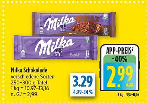Milka Schokolade Verschw. Sorten 250-300-G-Tafel (1 Kg Ab 10.97 ...