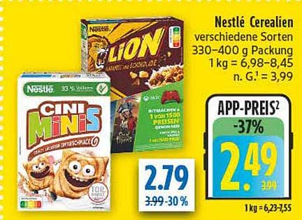 Nestlé Cerealien Verschiedene Sorten 330-400 G Packung Angebot bei ...