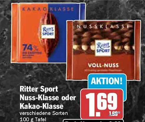 Ritter Sport Nuss-Klasse Oder Kakao-Klasse Verschiedene Sorten 100 G ...