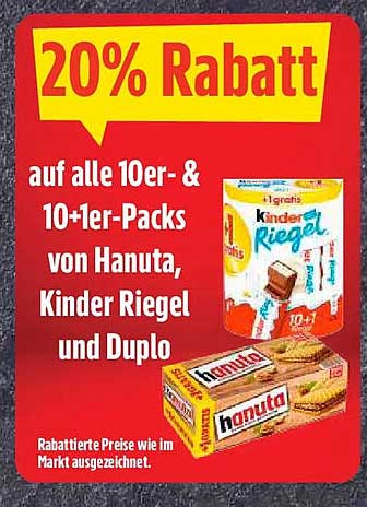 20% Rabatt Auf Alle 10Er- & 10+1Er-Packs Von Hanuta, Kinder Riegel Und ...