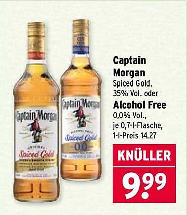 Captain Morgan Spiced Gold, 35% Vol. Oder Alcohol Free Angebot bei ...