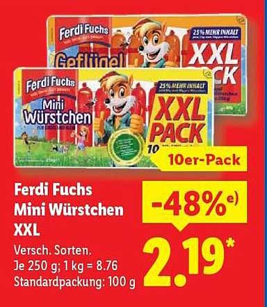 Ferdi Fuchs Mini Würstchen Xxl Angebot bei Lidl - ProspektGuru.de