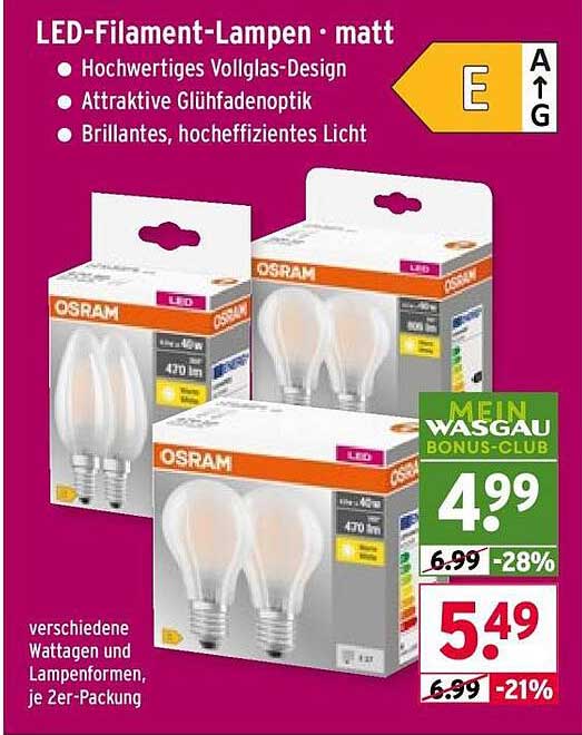 Led-Filament-Lampen · Matt Angebot bei Wasgau - ProspektGuru.de