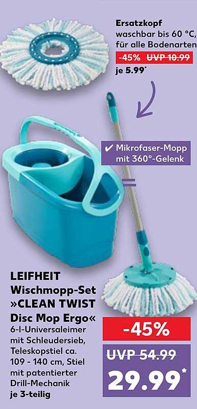 Leifheit Wischmopp-Set »Clean Twist Disc Mop Ergo« 6-I-Universaleimer ...