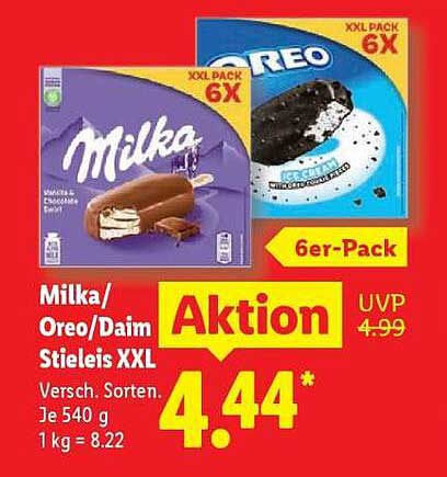 Milka/Oreo/Daim Stieleis Xxl Versch. Sorten. Je 540 G Angebot bei Lidl ...
