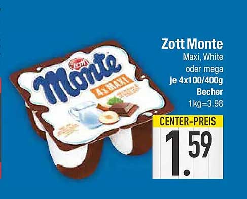 Zott Monte Maxi, White Oder Mega Je 4X100/400G Becher Angebot bei E ...