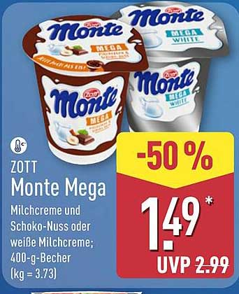 Zott Monte Milchcreme-Dessert Mit Schoko Und Nuss, Mega Oder Maxi Je ...