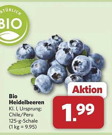 Bio Heidelbeeren Kl. I, Ursprung: Chile/Peru 125-G-Schale (1 Kg = 9.95 ...