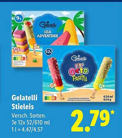 Gelatelli Stieleis Versch. Sorten. Je 12X 52/610 Ml Angebot bei Lidl ...