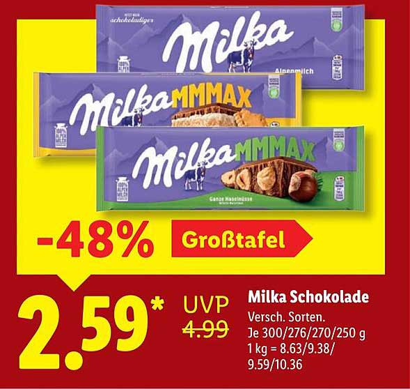 Milka Schokolade Versch. Sorten. Angebot bei Lidl - ProspektGuru.de