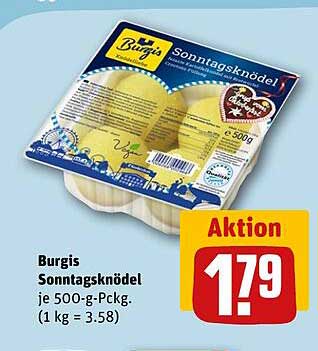 Burgis Sonntagknödel Angebot bei REWE Center