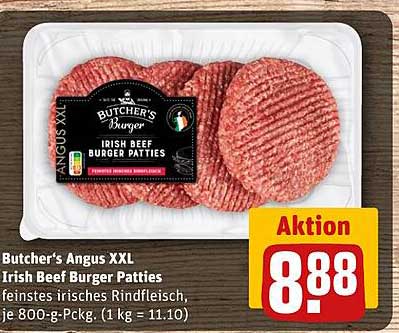 Butcher's Angus Xxl Irish Beef Burger Patties Angebot bei REWE Center