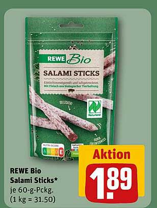 Rewe Bio Salami Sticks* Angebot bei REWE Center