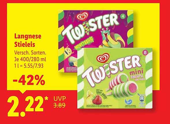Langnese Stieleis Twister - Verschiedene Sorten 400 Ml Angebot bei Lidl ...