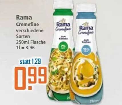 Rama Cremefine Verschiedene Sorten 250Ml Flasche Angebot bei K+K Klaas ...