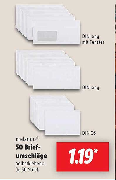 Crelando® 50 Briefumschläge Angebot bei Lidl