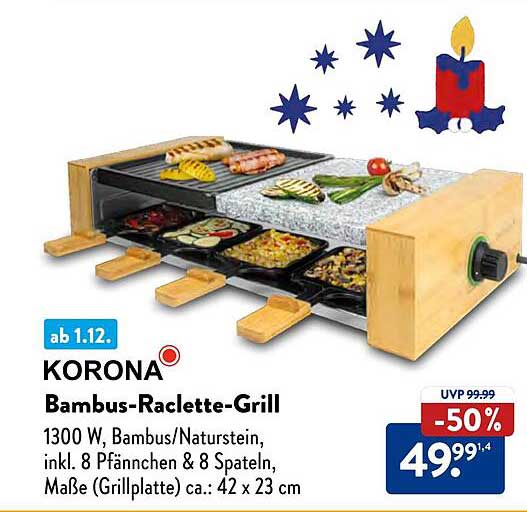 Korona Bambus-Raclette-Grill Angebot bei Aldi Süd