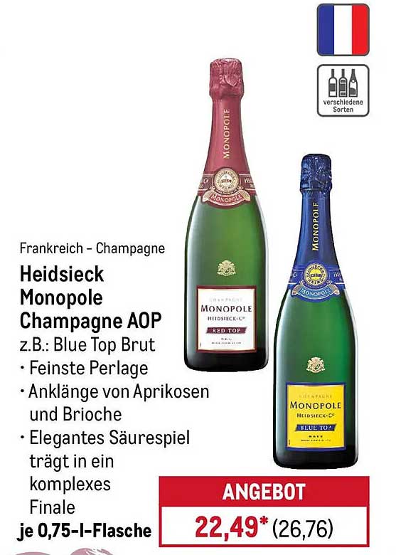 Heidsieck Monopole Champagne Aop Z.b.: Blue Top Brut Angebot bei METRO ...