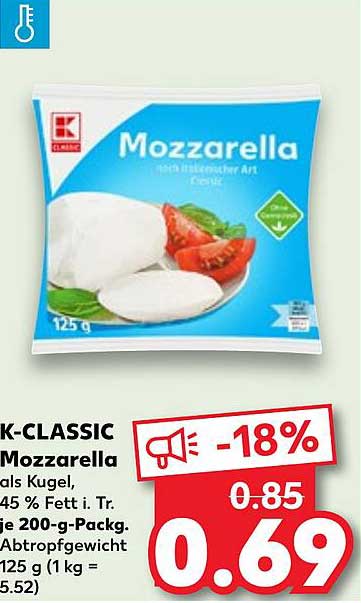 K-Classic Mozzarella Angebot bei Kaufland
