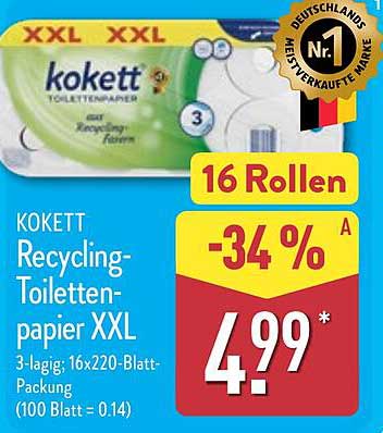 Kokett Recycling-Toilettenpapier Xxl Angebot bei Aldi Nord