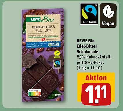 Rewe Bio Edel-Bitter Schokolade Angebot bei REWE Center