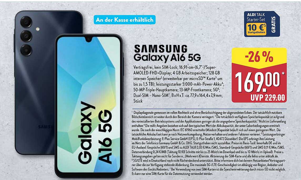 Samsung Galaxy A16 5G Angebot bei Aldi Nord