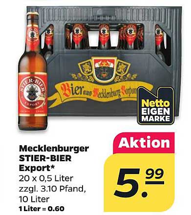 Mecklenburger Stier-Bier Export* Angebot bei NETTO - ProspektGuru.de