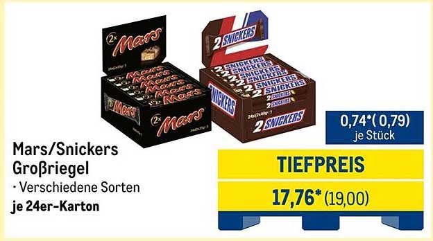 Mars/Snickers Großriegel 24Er-Karton Angebot bei METRO - ProspektGuru.de