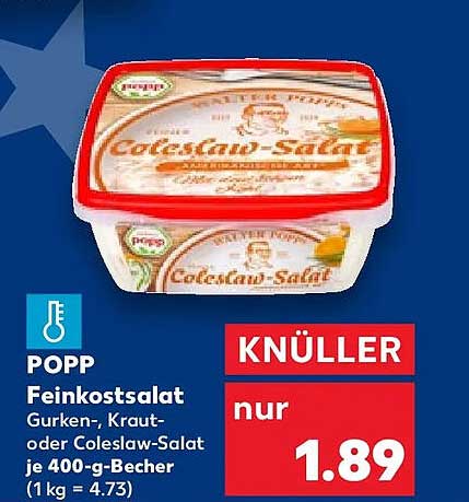 Popp Feinkostsalat Gurken-, Kraut- Oder Coleslaw-Salat 400-G-Becher ...