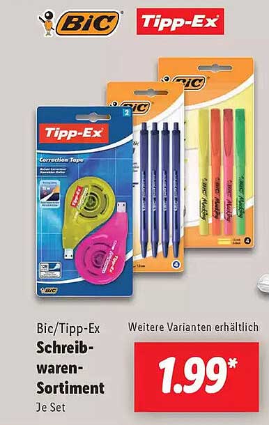 Bic/Tipp-Ex Schreibwaren-Sortiment Angebot bei Lidl