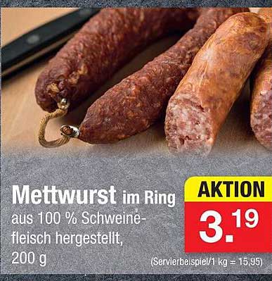 Mettwurst Im Ring Aus 100 % Schweinefleisch Hergestellt, 200 G Angebot ...