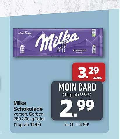 Milka Schokolade Verschw. Sorten 250-300-G-Tafel (1 Kg Ab 10.97 ...