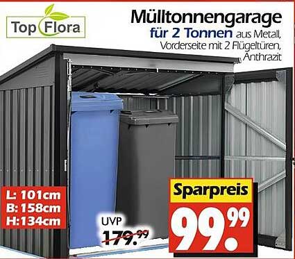 Mülltonnengarage Für 2 Tonnen Aus Metall, Vorderseite Mit 2 Flügeltüren ...