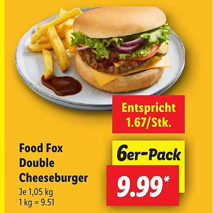 Food Fox Double Cheeseburger Angebot bei Lidl - ProspektGuru.de