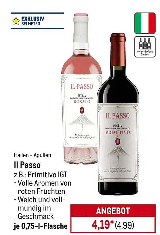 Il Passo - Primitivo Igt Und Rosato Angebot bei METRO