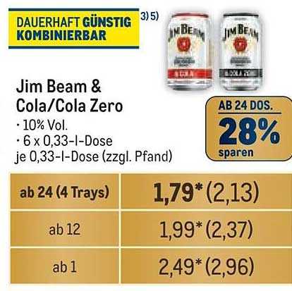 Jim Beam & Cola/Cola Zero Angebot bei METRO