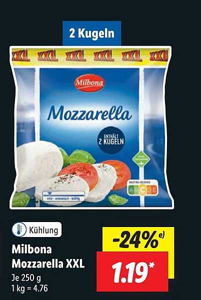 Milbona Mozzarella Xxl Angebot bei Lidl