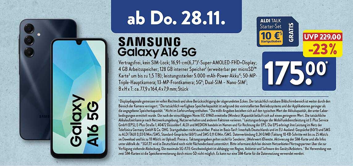 Samung Galaxy A16 5G Angebot bei Aldi Nord