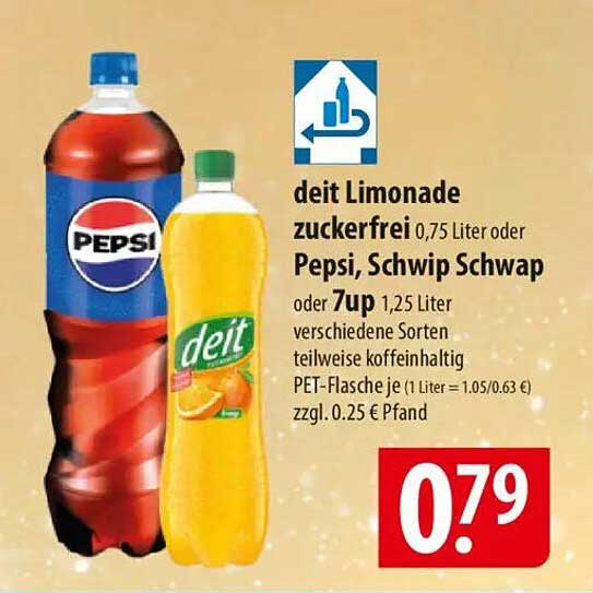 Deit Limonade Zuckerfrei 0,75 Liter Oder Pepsi, Schwip Schwap Oder 7Up ...