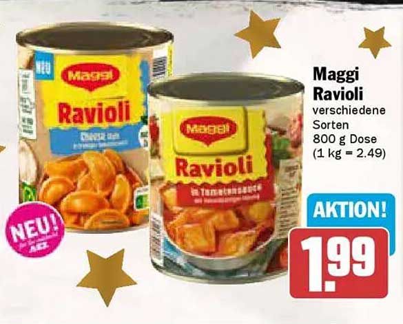 Maggi Ravioli Verschiedene Sorten 800 G Dose Angebot bei AEZ ...