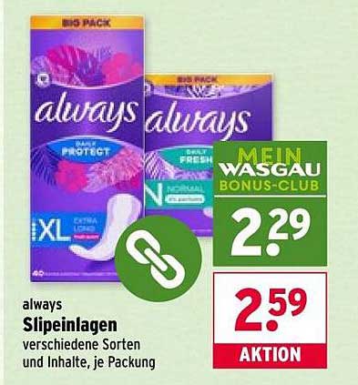 Always Slipeinlagen Verschiedene Sorten Und Inhalte, Je Packung Angebot ...