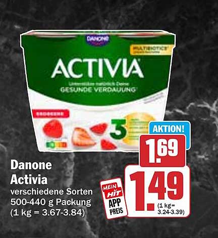 Danone Activia Verschiedene Sorten 500-440 G Packung Angebot bei Hit ...