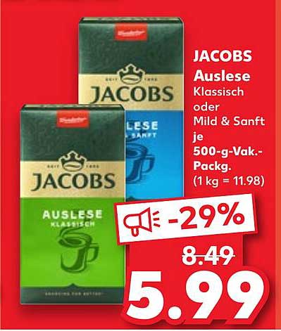 Jacobs Auslese Klassisch Oder Mild & Sanft Je 500-G-Vak.-Packg. Angebot ...