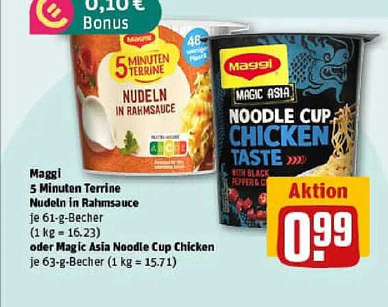 Maggi 5 Minuten Terrine Nudeln In Rahmsauce Oder Magic Asia Noodle Cup ...